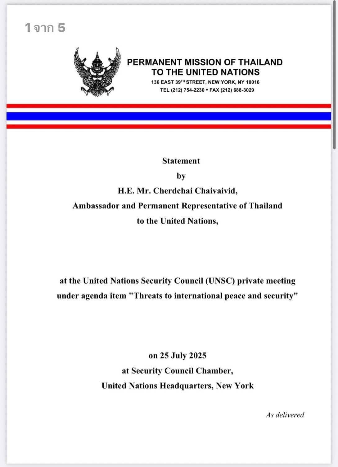 Full statement by Ambassador and Permanent Representative of Thailand ...